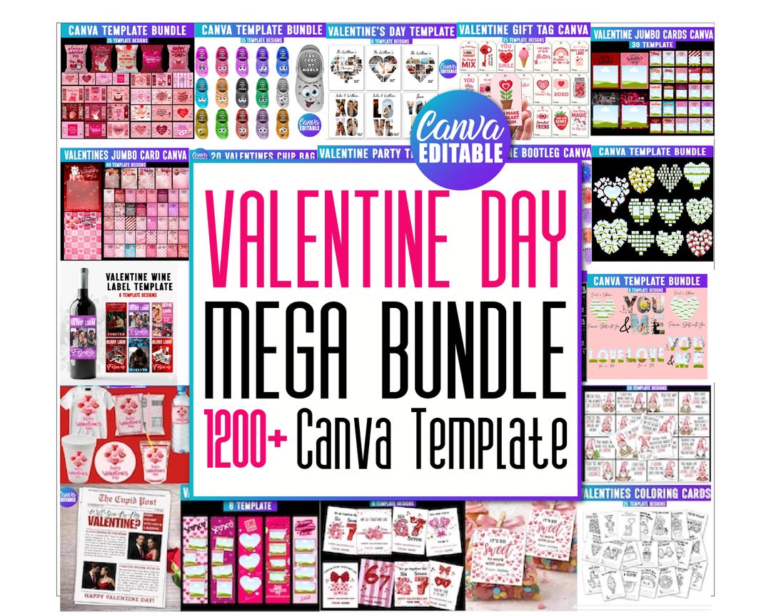 1200 Valentine Mega Bundle Canva Editable Template, Printable Valentine ...