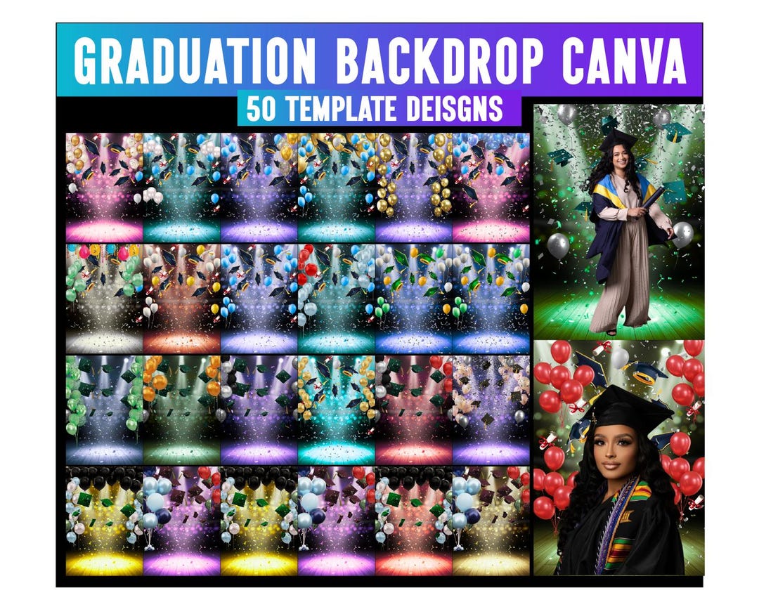 Graduation Photography Backdrops Canva Editable Bundle, Graduation ...