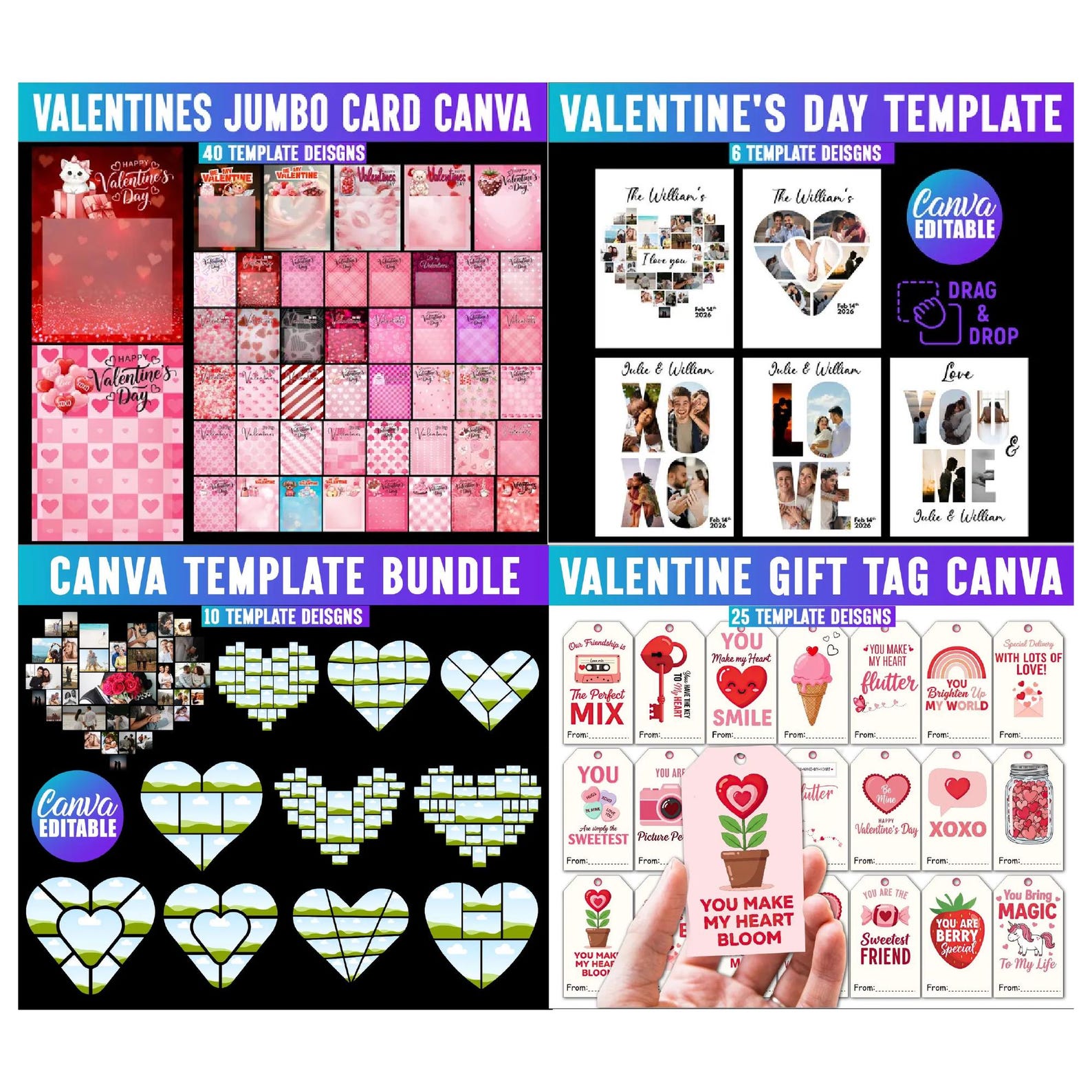 1200 Valentine Mega Bundle Canva Editable Template, Printable Valentine ...