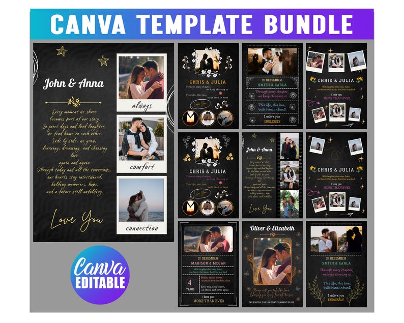 Editable Photo Frame Collage Template Bundle, Things We Love You Custom ...