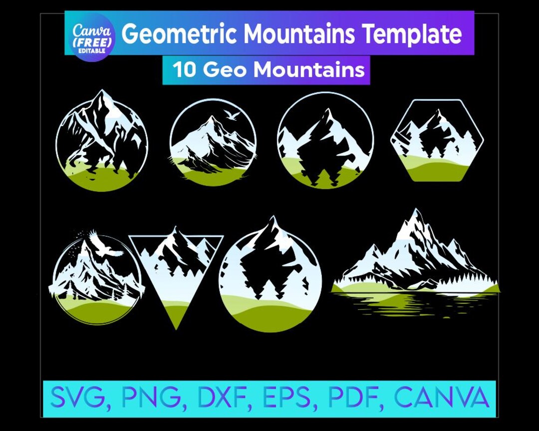 Geometric Mountains and Forest Canva Frame Bundle, Outdoors Adventure ...