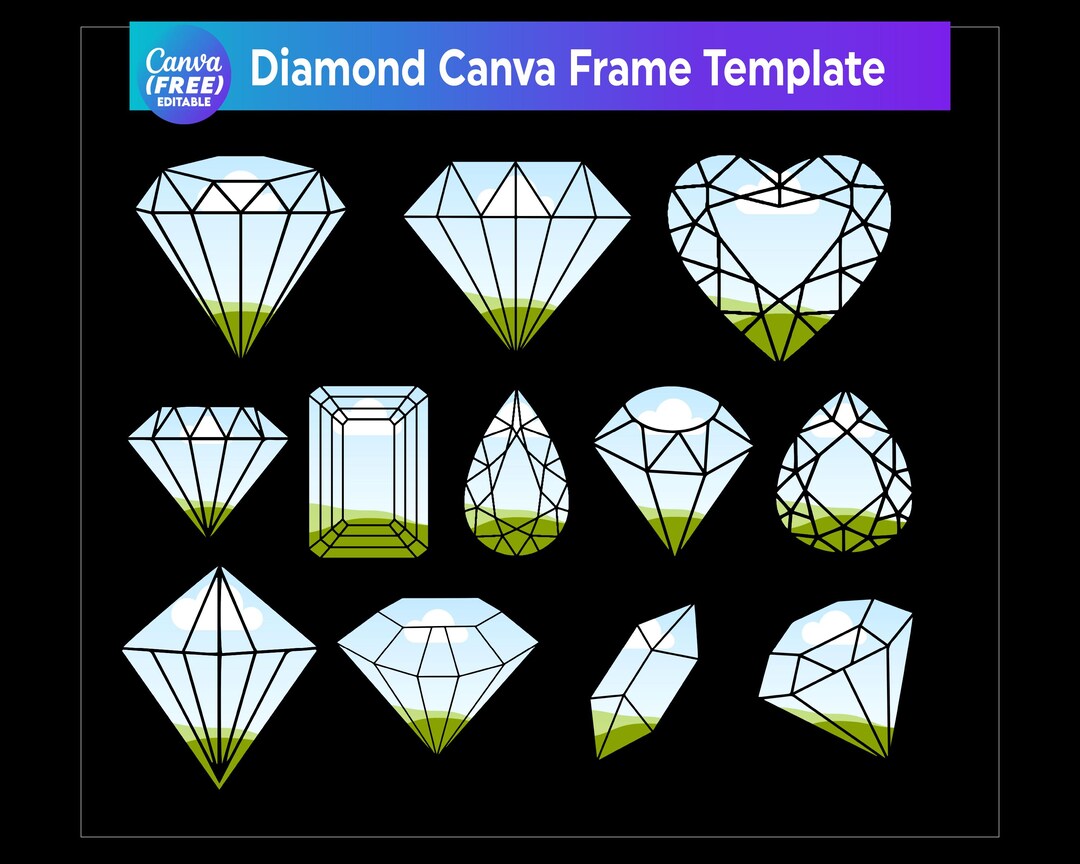 Diamond Canva Template, Canva Frames Bundle, Gems Clipart, Precious ...