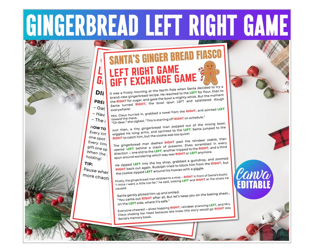 Santa's Gingerbread Left Right Game Canva Editable Template ...