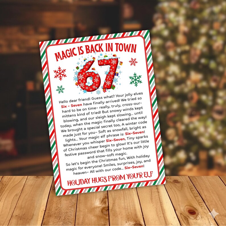 67 Magic is Back Letter, Six Seven Trending Meme, Santa Elf 67 Sign ...