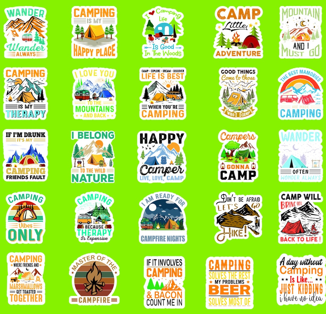 50 Camping Sticker Set / Camper / Trailer / Woods / Mountain / Gifts ...