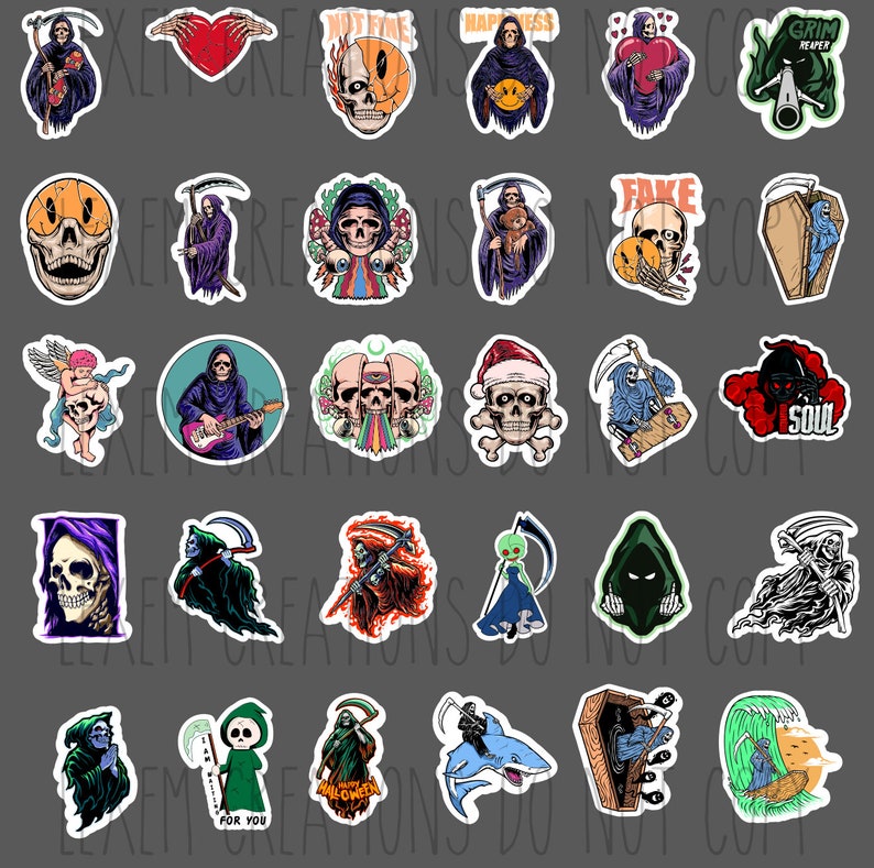 30 Grim Reaper Stickers / Skull / Hell / Dark / Death / Afterlife ...