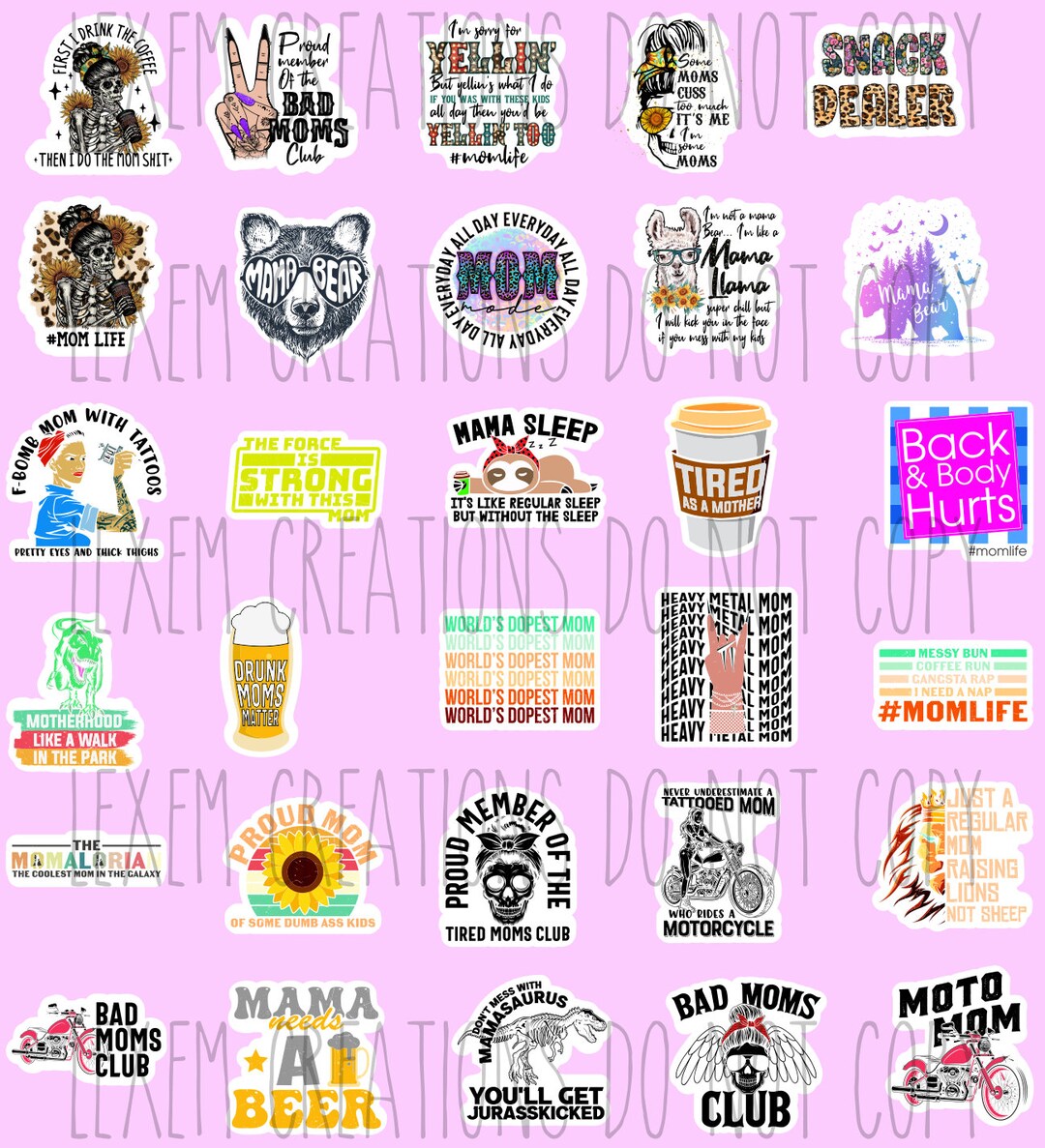 30 Mom / Vinyl Sticker Bundle / Bad Mom Cub / Tired Mom / Snack Dealer ...