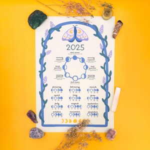 2025 Lunar Calendar // 13x19 Art Print // 2025 Moon Phases // Botanical ...
