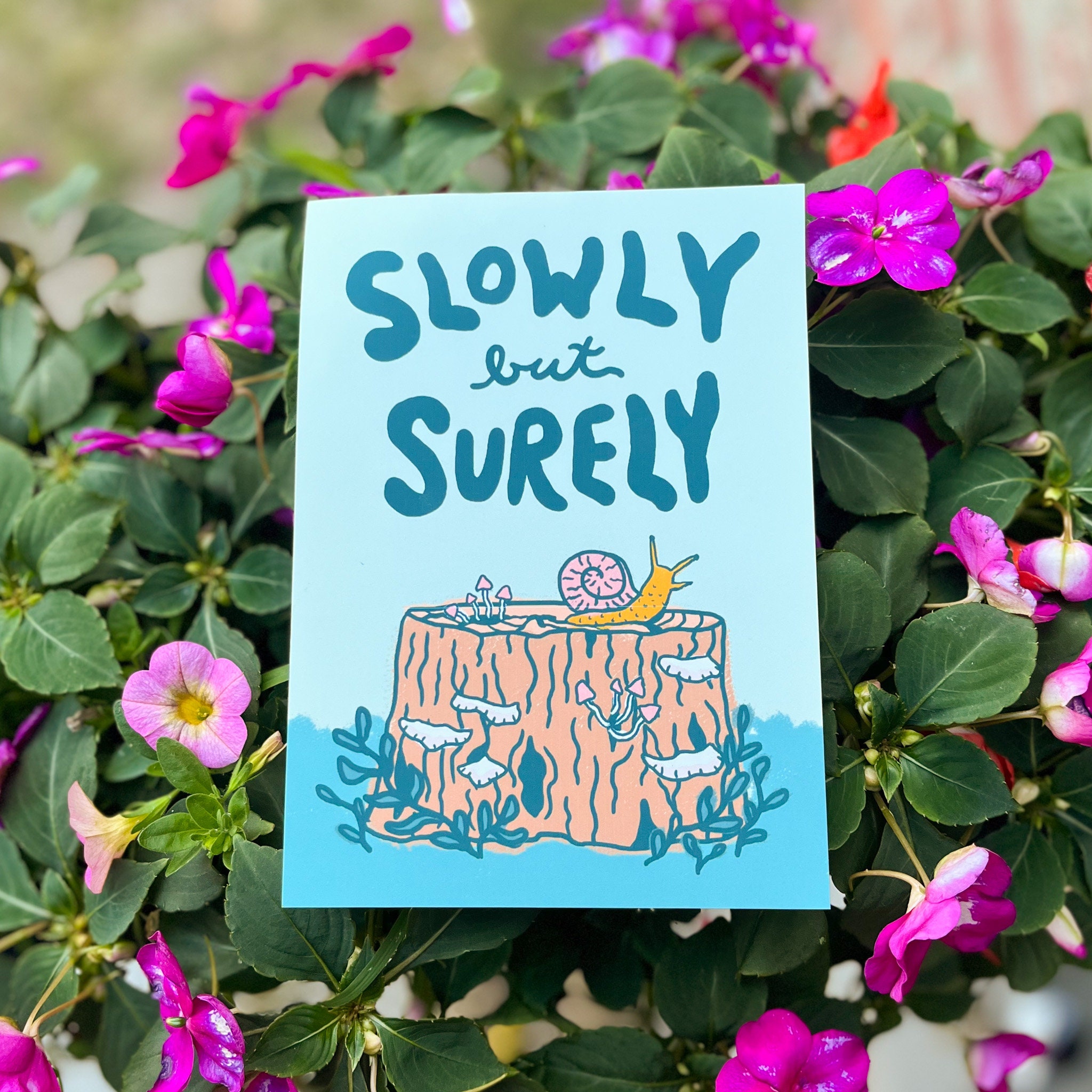 Slowly but Surely Snail / Art Print / Woodland / Cottagecore / - Etsy