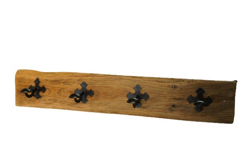 Reclaimed Oak Wall Mounted Coat Rack Hanger With 4 Handcrafted Grey ...