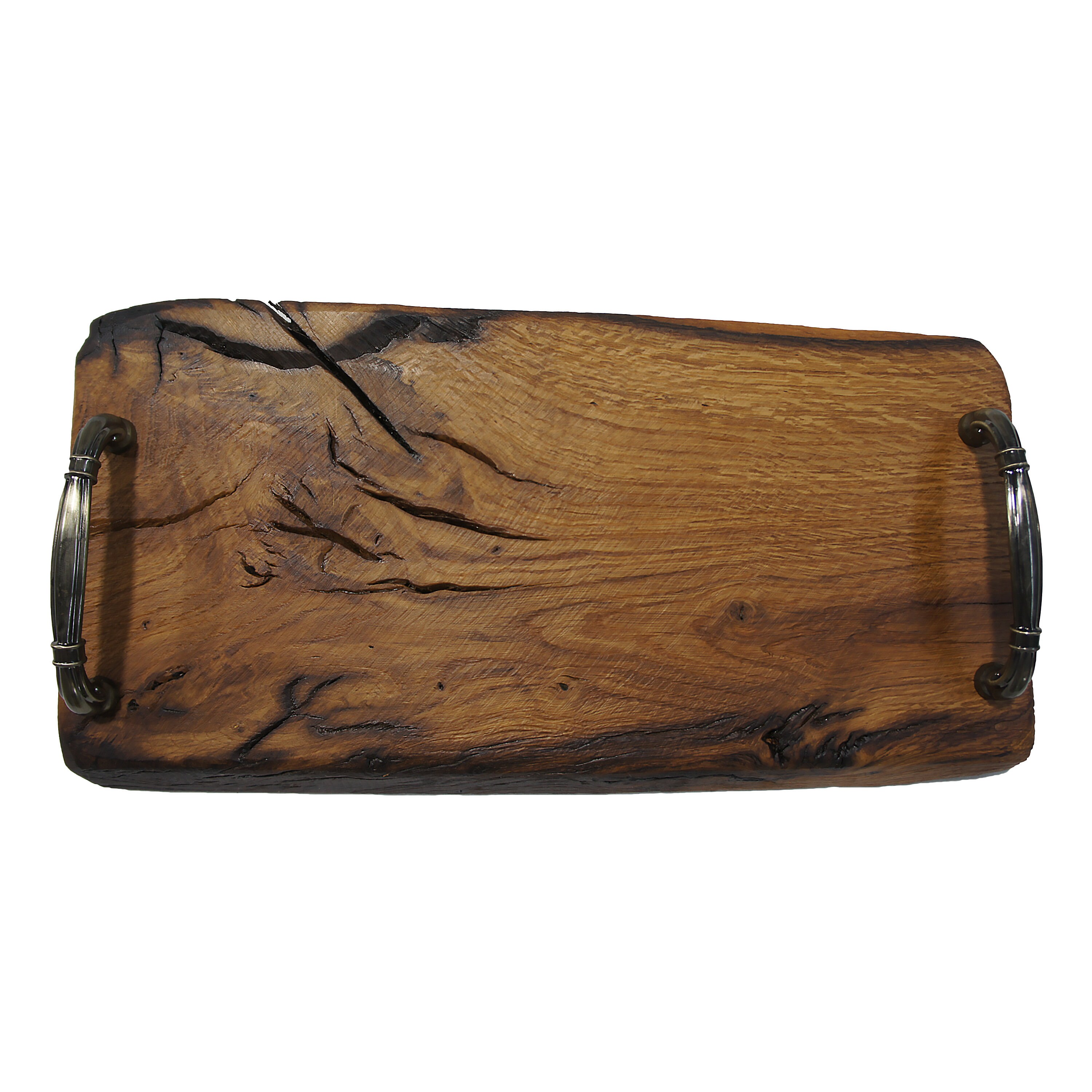 Reclaimed Oak Wooden Serving Tray, Rustic Decorative Tray With Silver ...