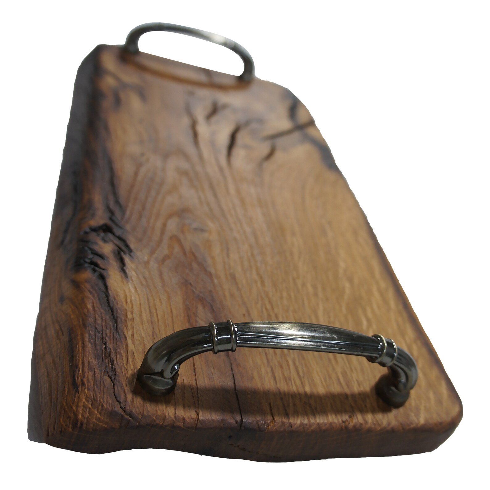 Reclaimed Oak Wooden Serving Tray, Rustic Decorative Tray With Silver ...