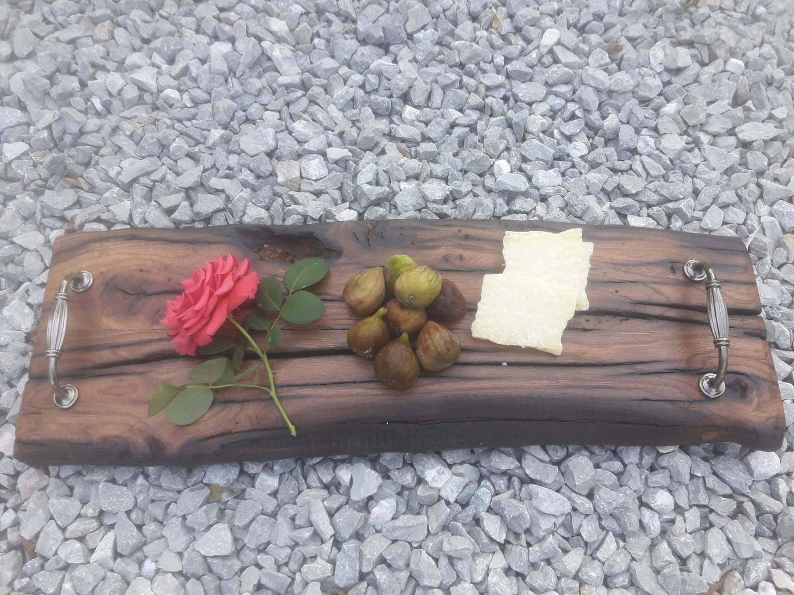 Reclaimed Oak Wooden Serving Tray, Rustic Decorative Tray With Silver ...