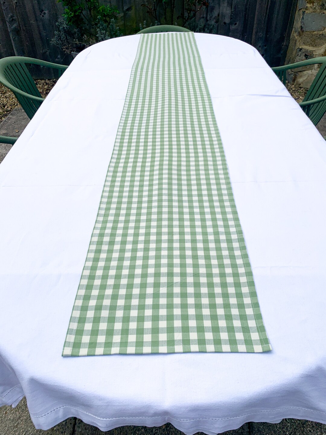 Gingham Table Runner, Sage Green Checks, Sideboard Runner, Dining Table ...