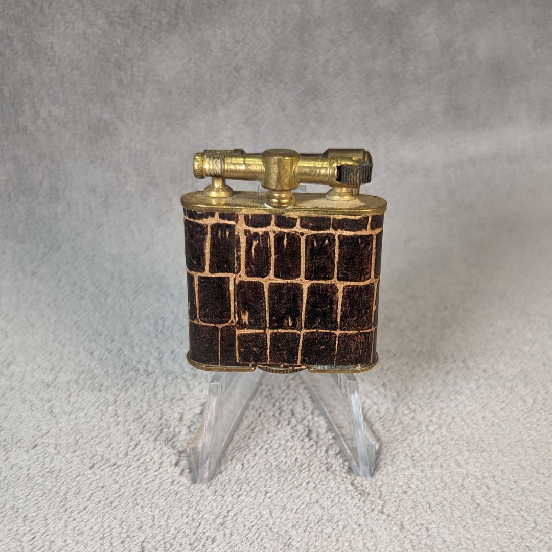 Rare Abraham Pollak Lift Arm Lighter - Alligator Leather Wrap on Brass ...