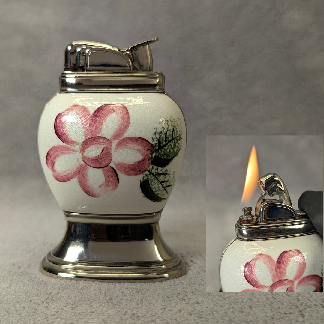 Midcentury Evans Table Lighter - Handpainted Floral Pattern - Hollywood ...