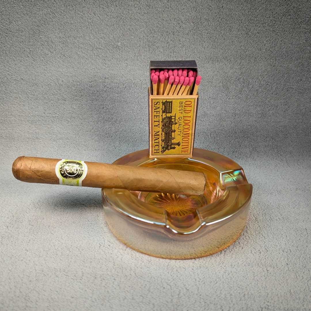 Rare Carnival Glass Cigar Ashtray - Marigold Orange, Rainbow Metallic ...