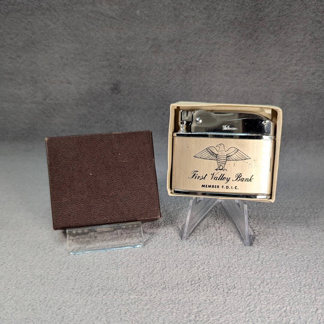 New Old Stock First Valley Bank Flat Advertising Lighter Original Box ...