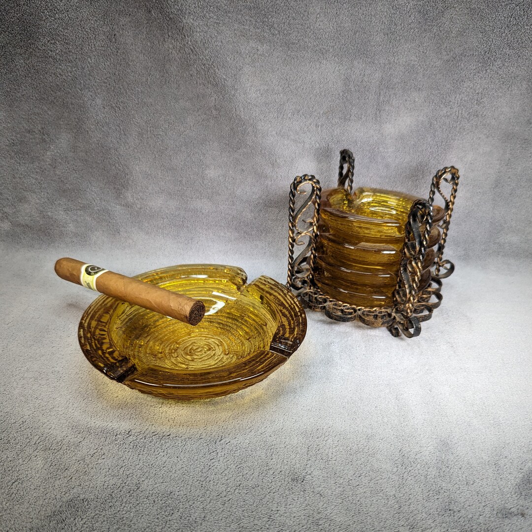 Vintage Anchor Hocking Soreno Ashtray Set - Amber Glass - 4 Ashtrays in ...