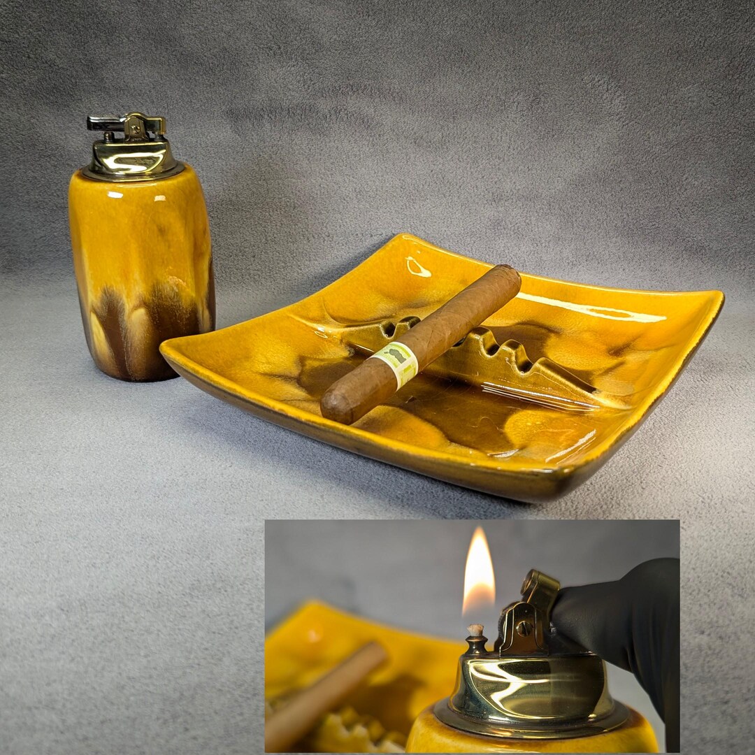 MCM Royal Haeger Smoking Set - Matching Table Lighter, Cigar Ashtray ...
