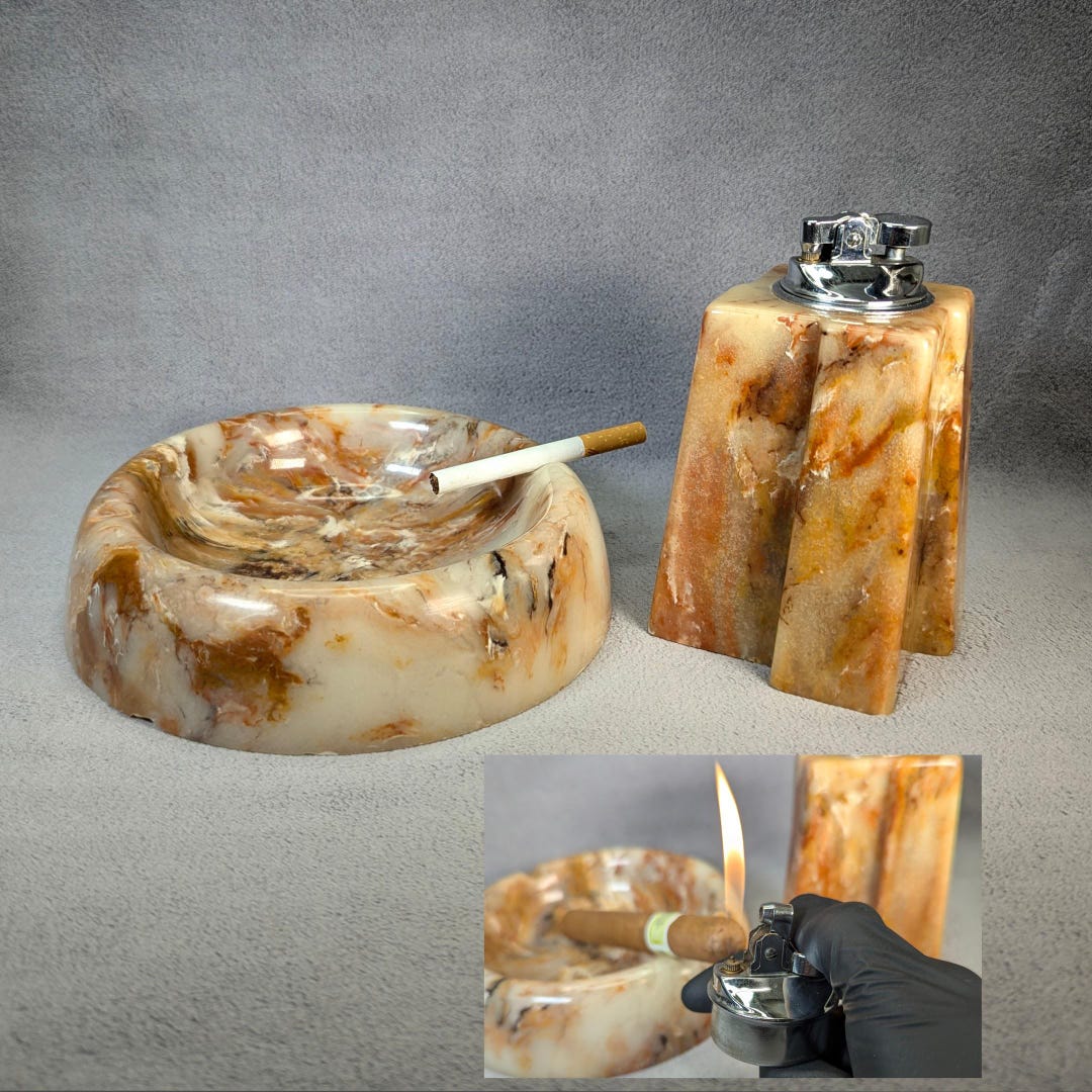 Midcentury Modern Smoking Set - Marble or Onyx Resin - Lacquer Finish ...