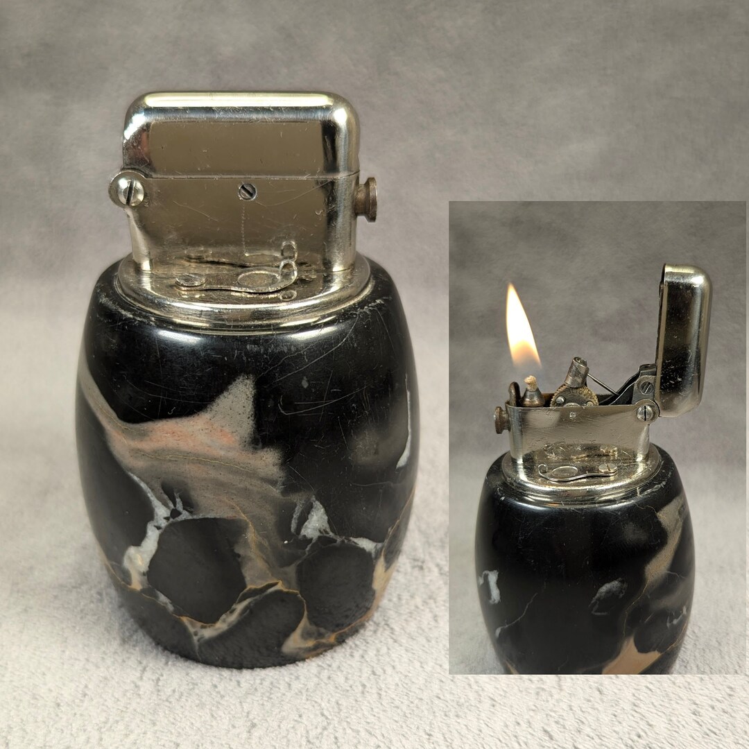 Rare Thorens Double Claw Table Lighter - Black and Brown Marble Base ...