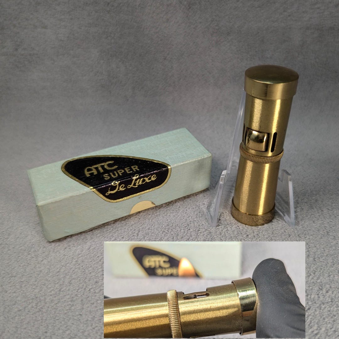 Rare ATC Super Deluxe Squeeze Lighter Made in Japan Lipstick Tube Side ...