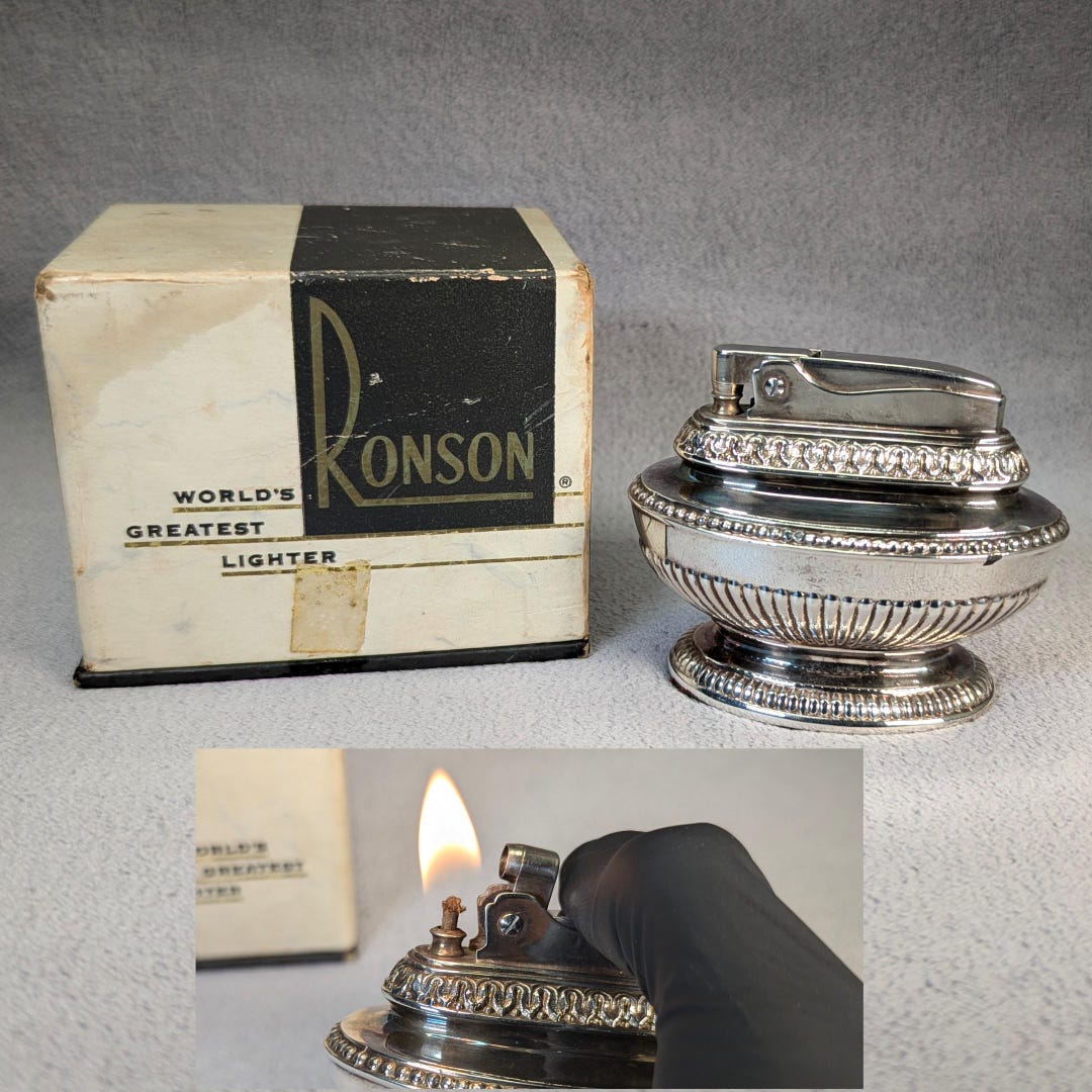 New Old Stock Ronson Queen Anne Table Lighter - Original Box, Papers ...