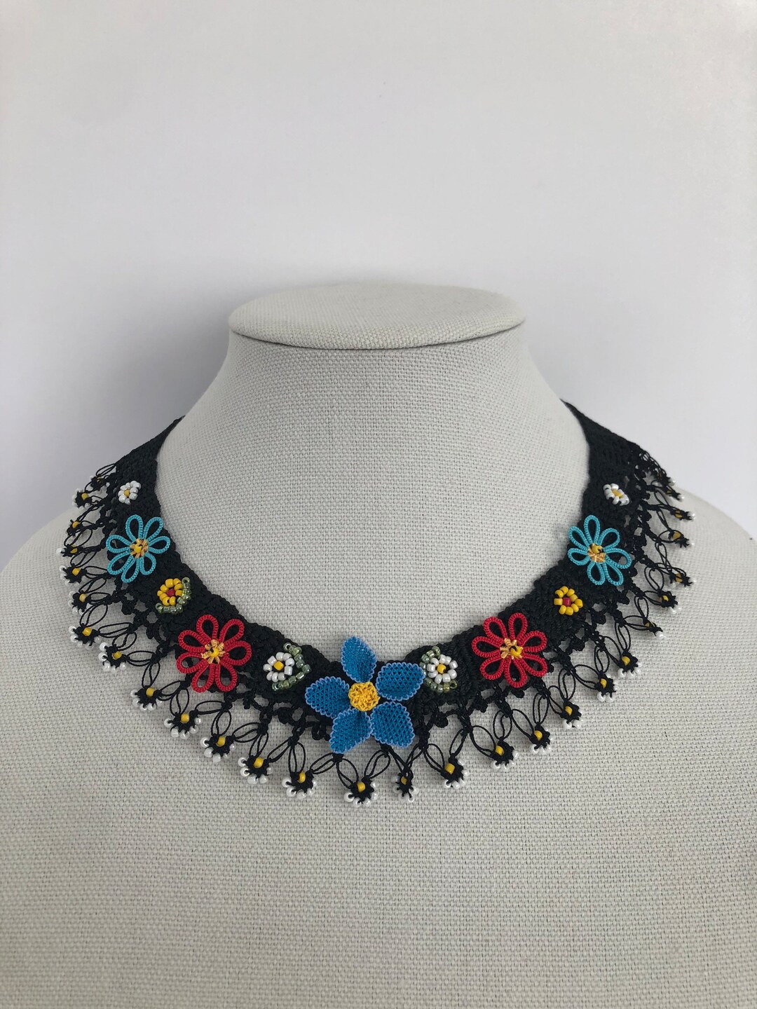 Handmade Beaded Boho Necklace, Delicate Flower Necklace, Gift for Women ...