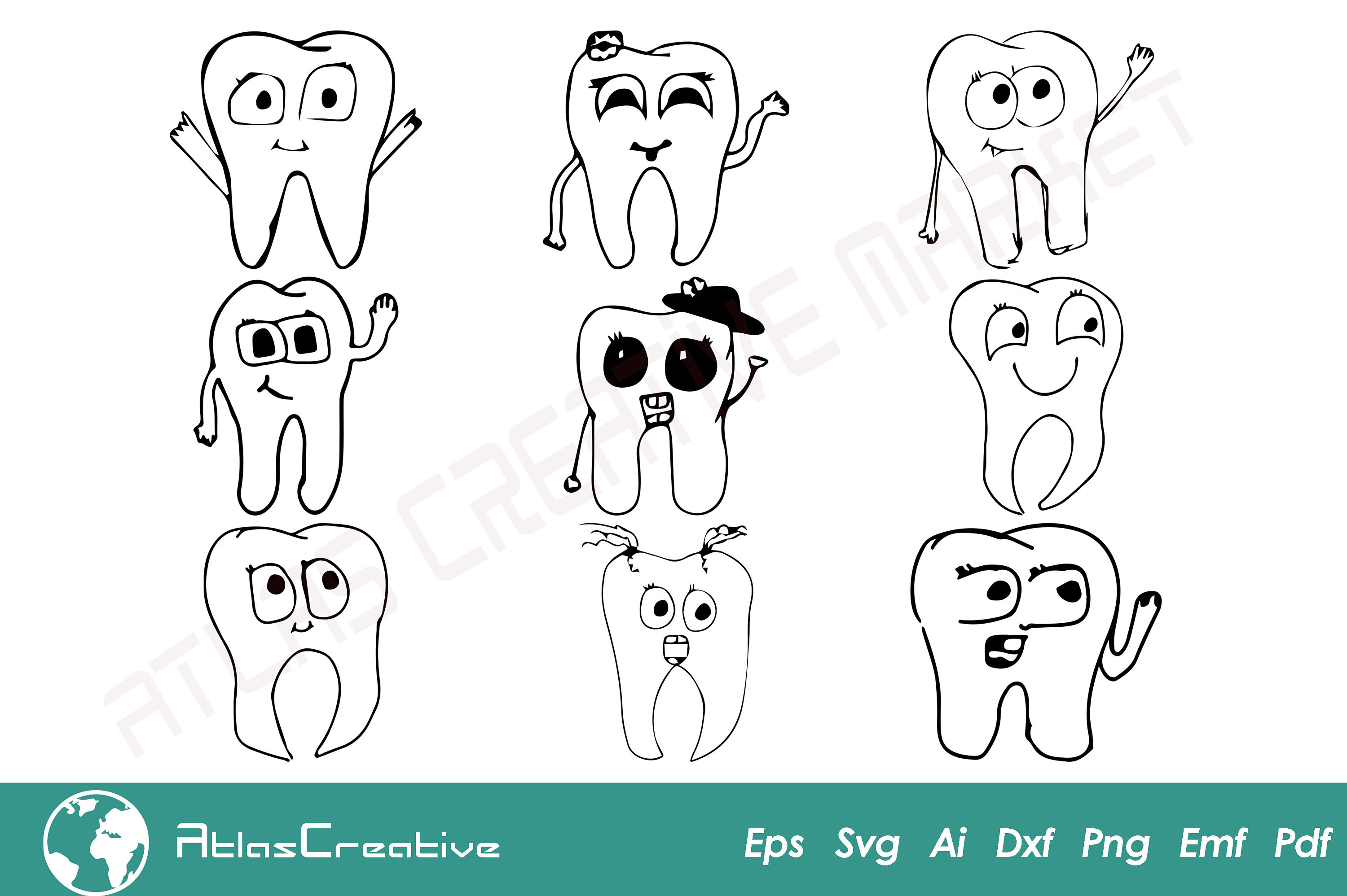 Tooth Bundle 9 SVG, Dental SVG, Dentist Tooth Vector, Teeth Bundle for ...
