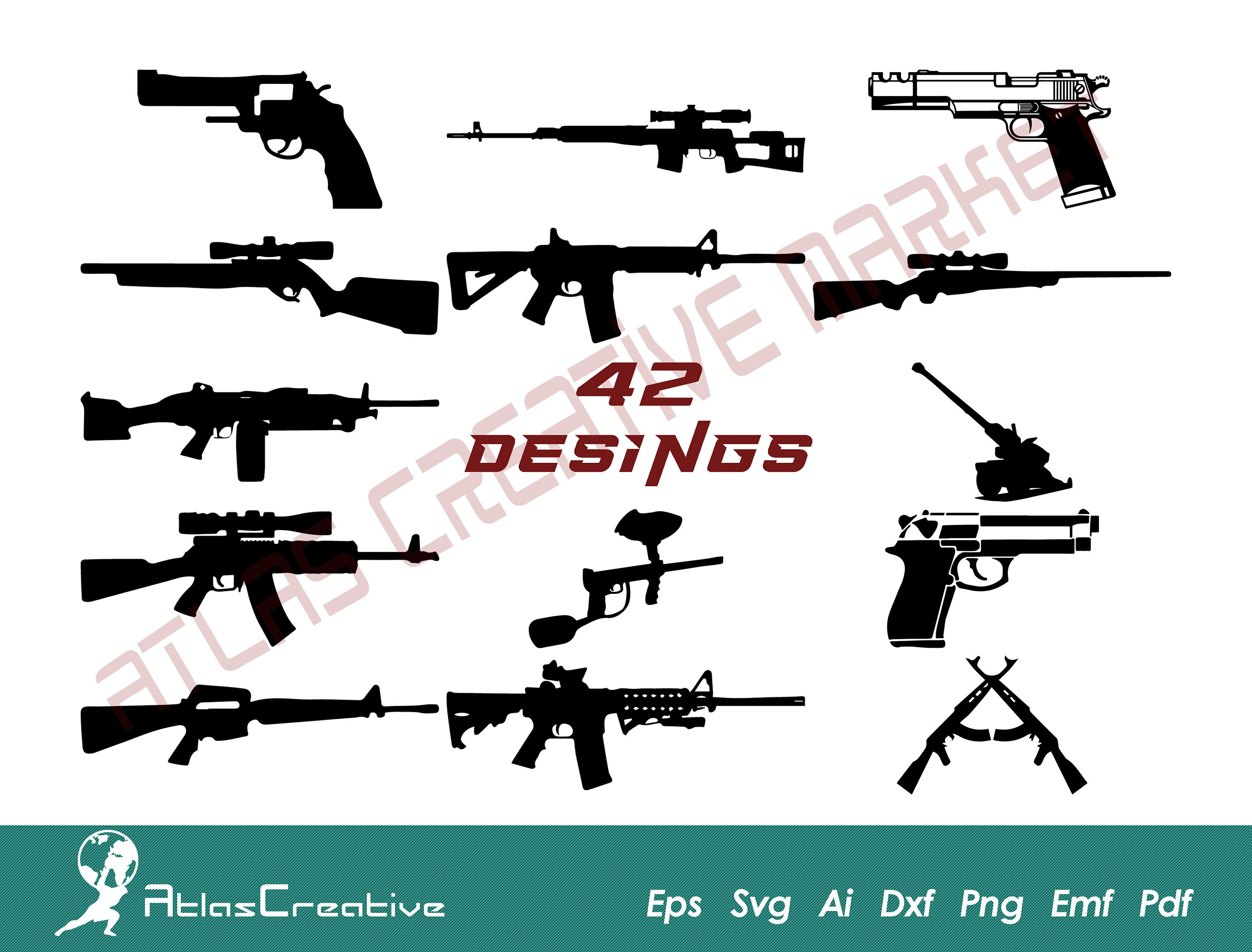 Guns Svg (42) Bundle, Rifle Svg Bundle, Military Weapon Clipart, Gun ...