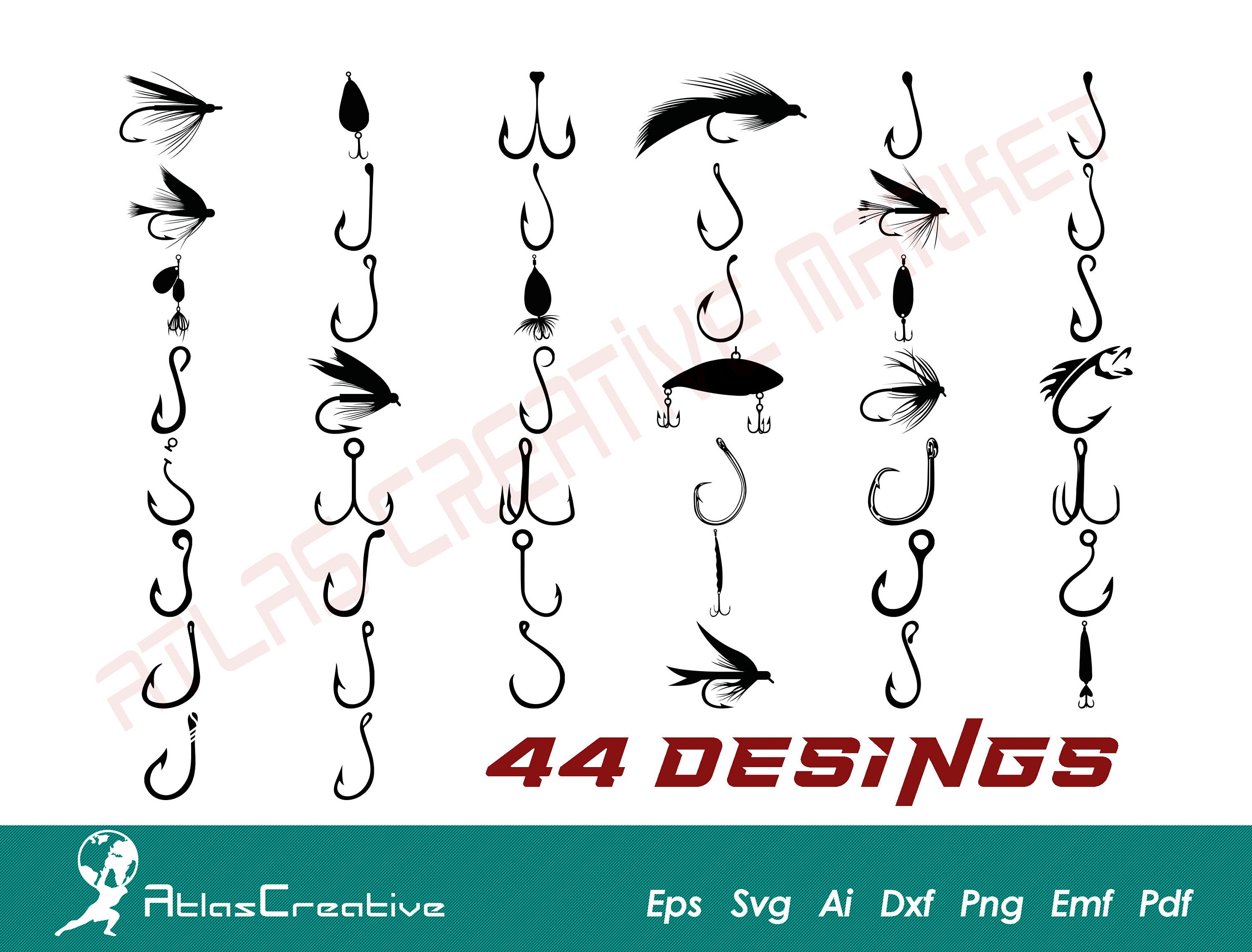 Fishing Hook Svg (44) Bundle, Crossed Fish Hooks Vector, Hook Svg ...