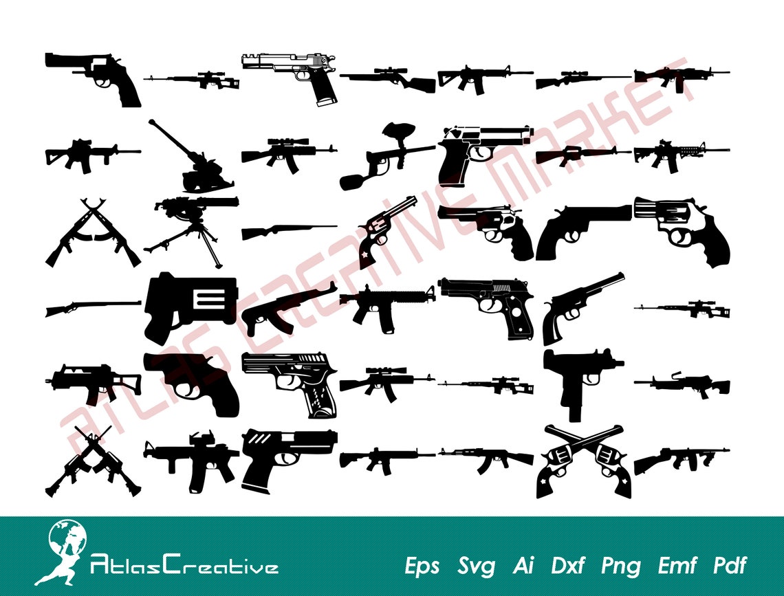 Guns Svg (42) Bundle, Rifle Svg Bundle, Military Weapon Clipart, Gun ...