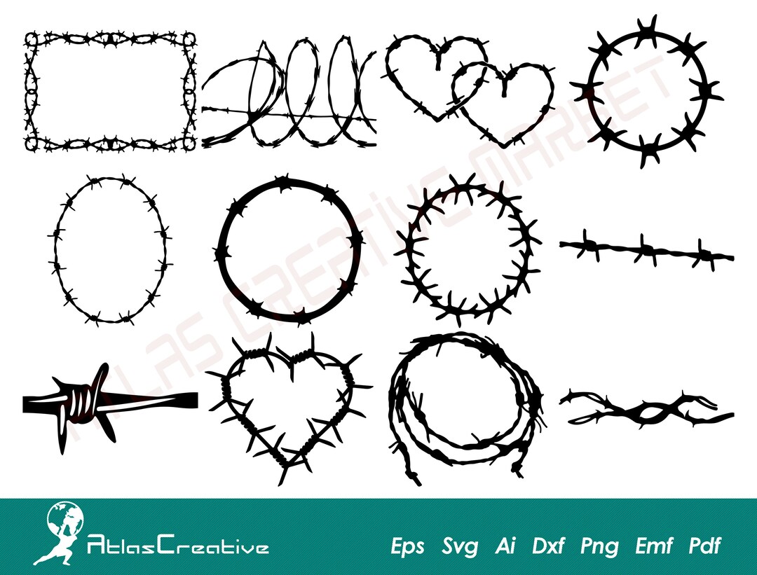 Barbed Wire Svg (16) Bundle, Heart Barbed Wire, Prison, Spiked Wire ...