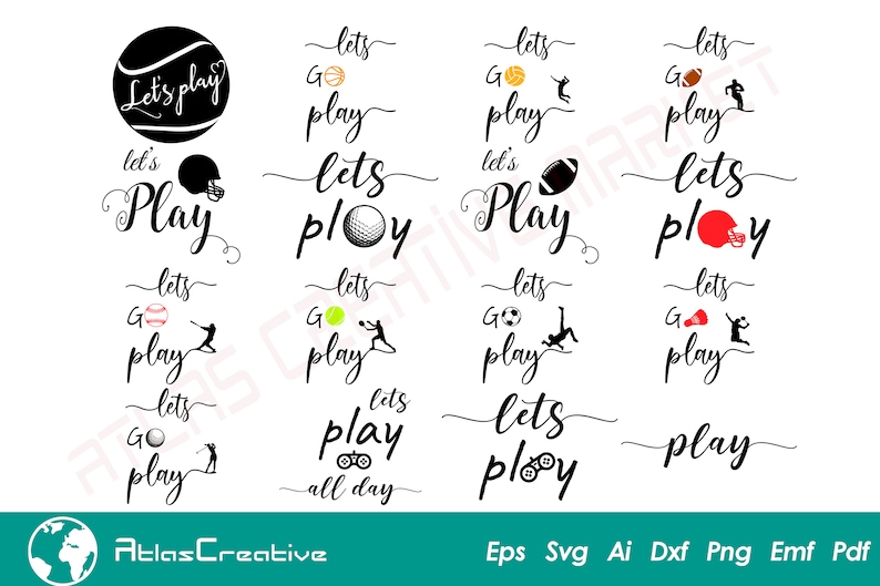 Let's Go Play 16 Svg Bundle, Let's Go Play Basketball, Soccer, Football ...