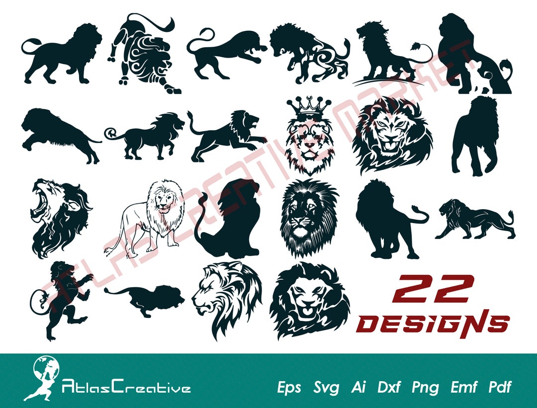 Lion Svg (22) Bundle, Lion Svg, Crowned Lion, Lion Head Svg, Wild ...