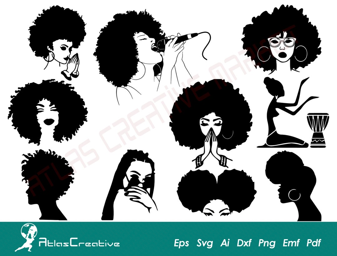 Afro Woman SVG (10) Bundle, Afro Queen, Afro Lady Svg, Afro Girl Vector ...