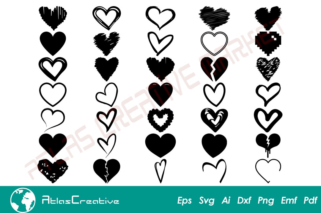 Heart Svg (36) Bundle, Valentine Days Svg, Hand Drawn Heart Icon, Cute ...