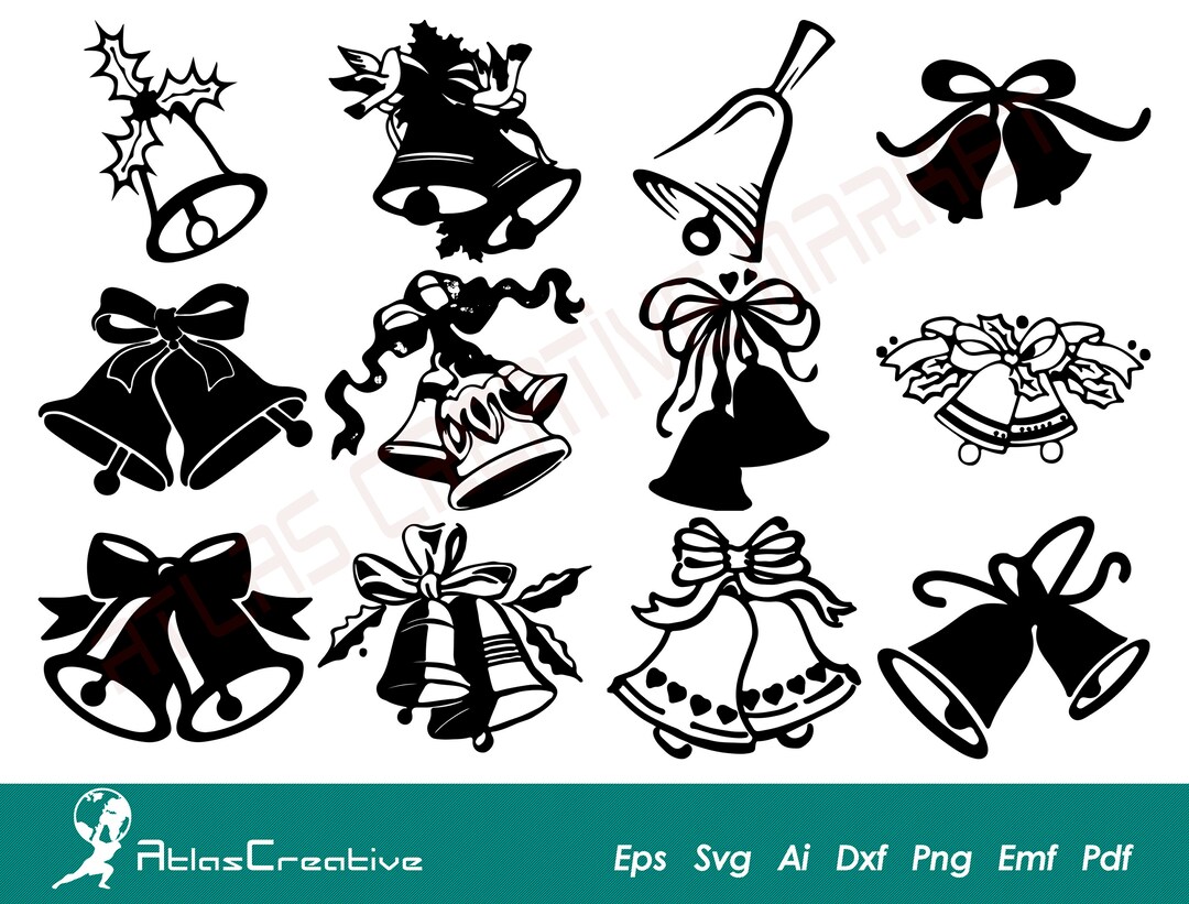 Bells Svg 12 Bundle, Wedding Bells Vector, Jingle Bells Svg, Sleigh ...