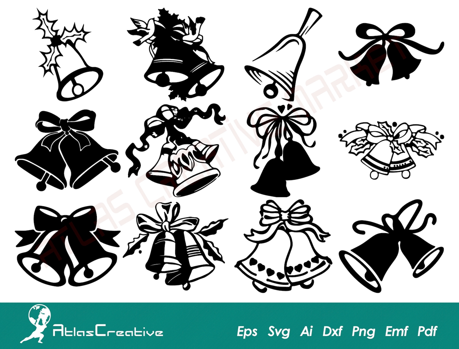 Bells Svg (12) Bundle, Wedding Bells Vector, Jingle Bells Svg, Sleigh ...