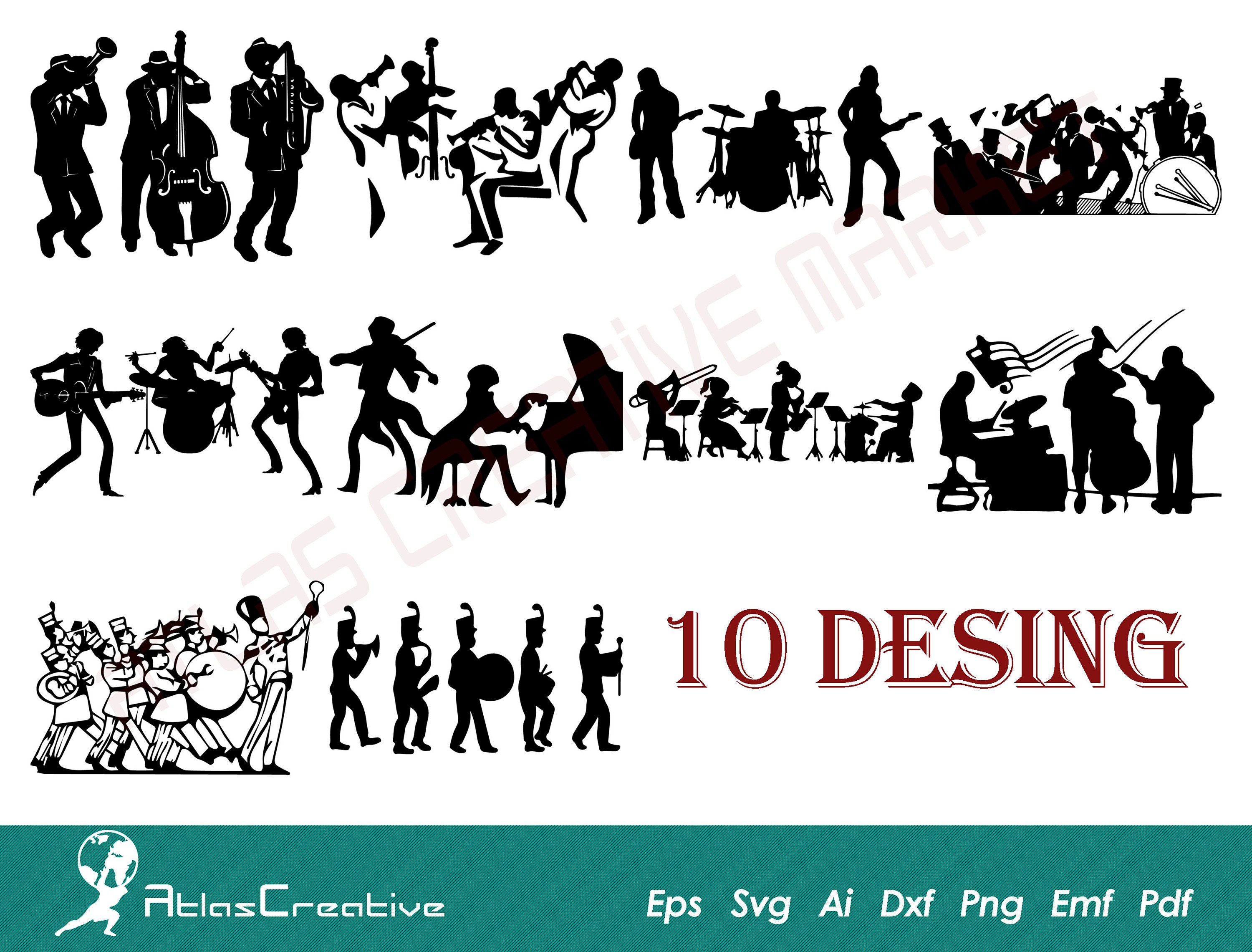 Band Svg (10) Bundle, Orchestra Silhouette, Band Exercises Stretch ...