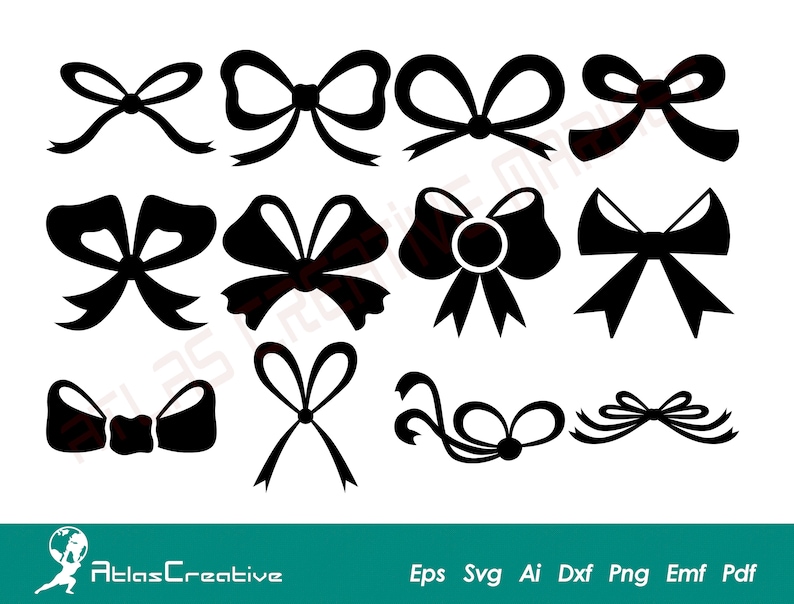 Ribbon Bow SVG (12) Bundle, Bow Tie SVG Files for Cricut, Set of ...