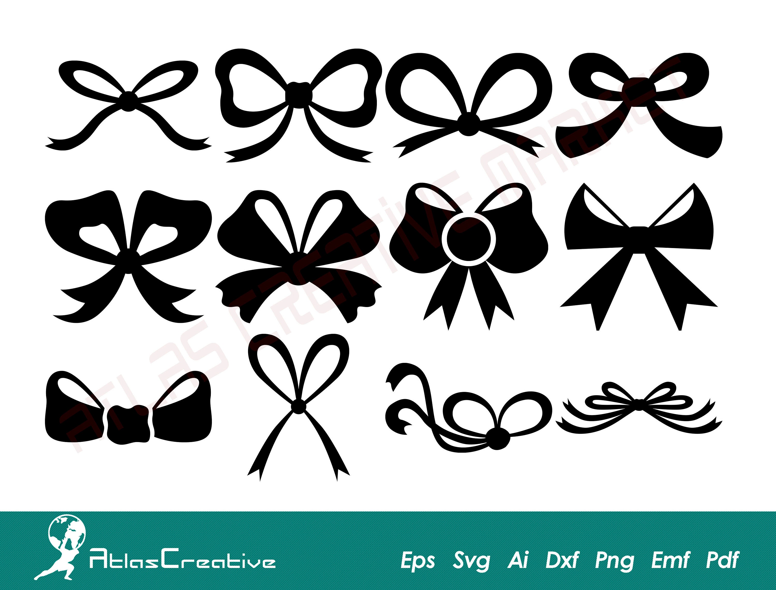 Ribbon Bow SVG (12) Bundle, Bow Tie SVG Files for Cricut, Set of ...