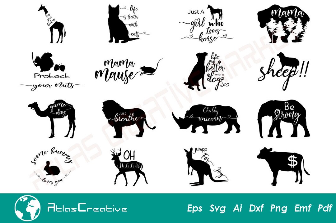 Animals Svg Bundle, Animal Silhouettes SVG, Animals Saying, Animal ...