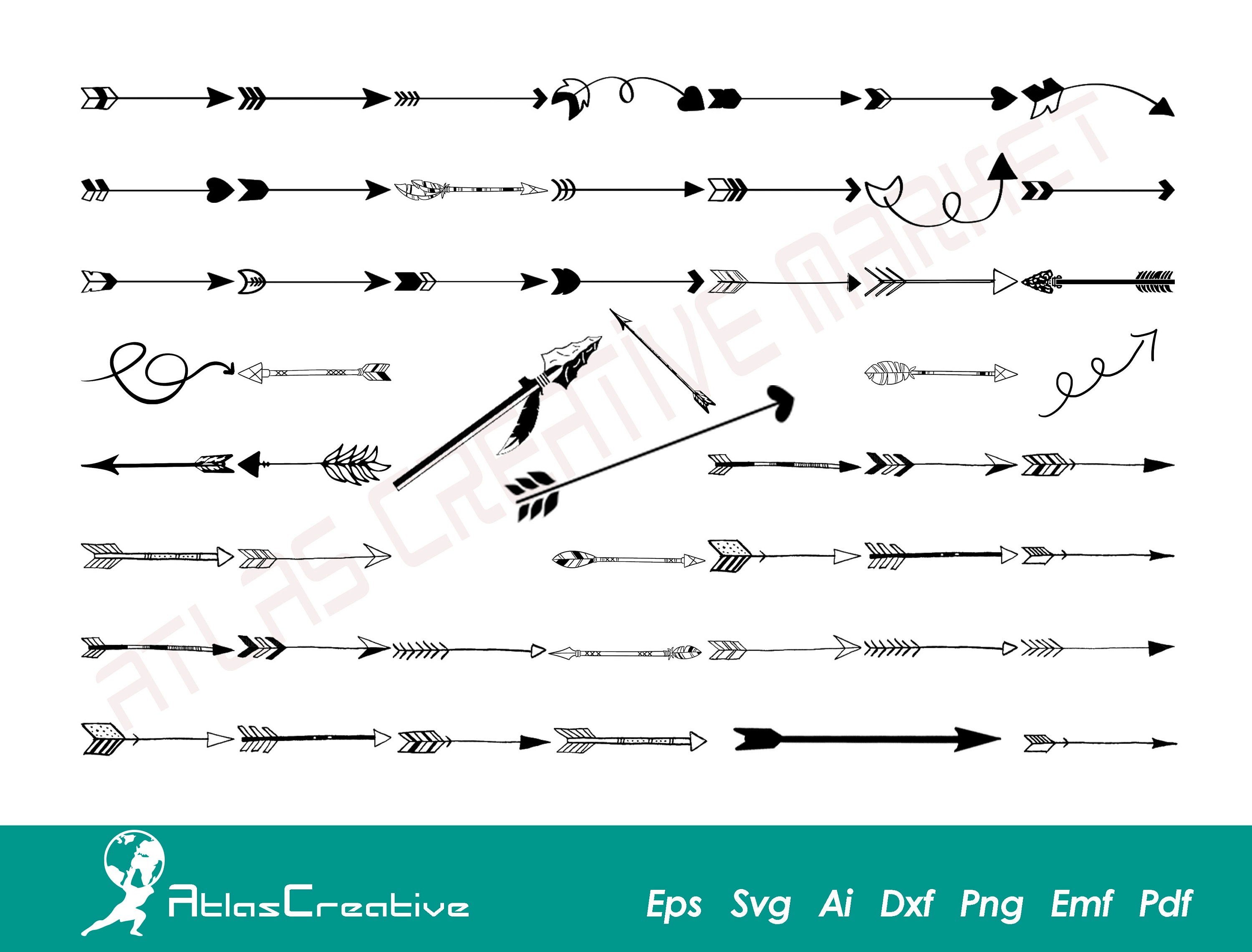 Arrows Svg 52 Bundle, Vector, Boho Tribal Arrows With Heart Valentine ...
