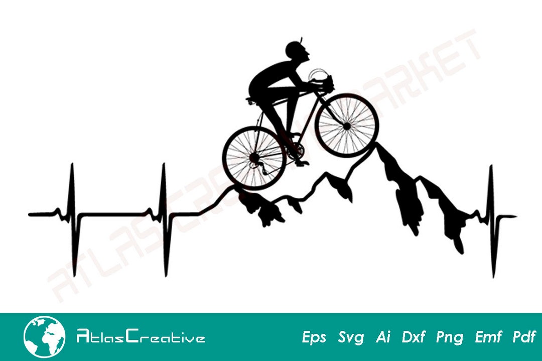 Mountain Bike Svg, Man Mountain Biker Svg, Mountain Bike PNG, Heartbeat ...