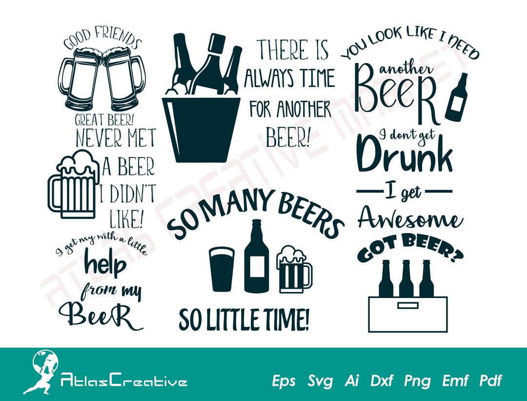Beer Svg (8) Bundle, Funny Alcohol Quotes, Beer Mug Clipart, Cheers and ...