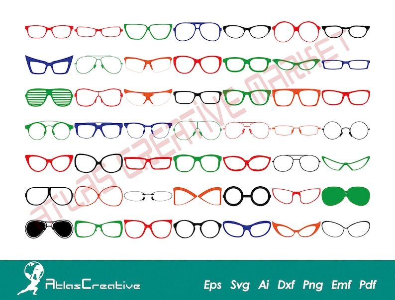 Glasses Svg (50) Bundle, Eyeglasses Svg Set, Sunglasses Vector for ...