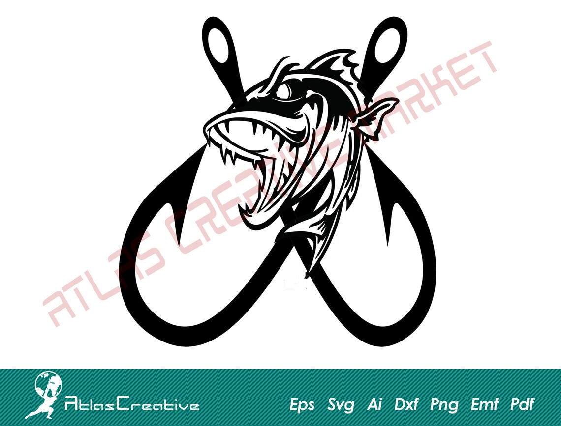 Fishing Hook Svg, Crossed Fish Hooks Svg, Bass Fishing Silhouette ...