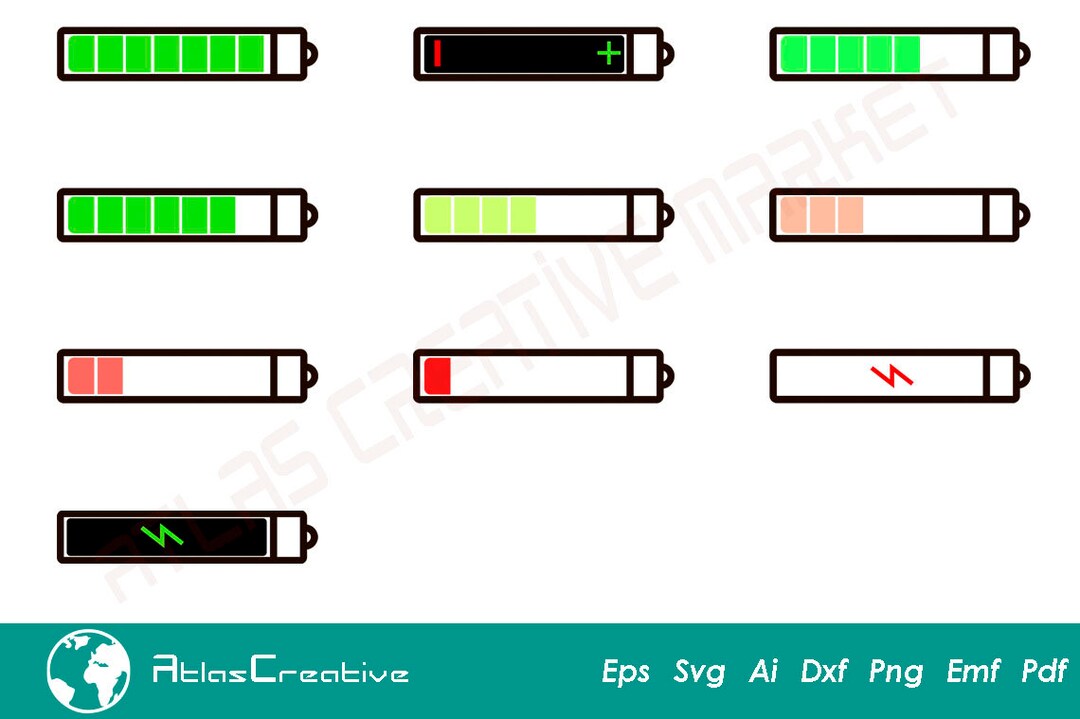 Battery Svg Bundle |full Charge Battery SVG | Low Battery SVG ,vector ...
